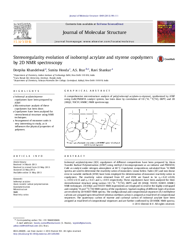 (PDF) Stereoregularity evolution of isobornyl acrylate and styrene ...