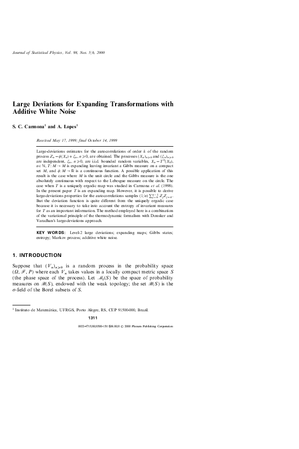 (PDF) Large Deviations for Expanding Transformations with Additive White Noise