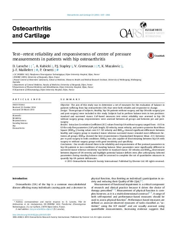 (PDF) Test–retest reliability and responsiveness of gaze stability and ...