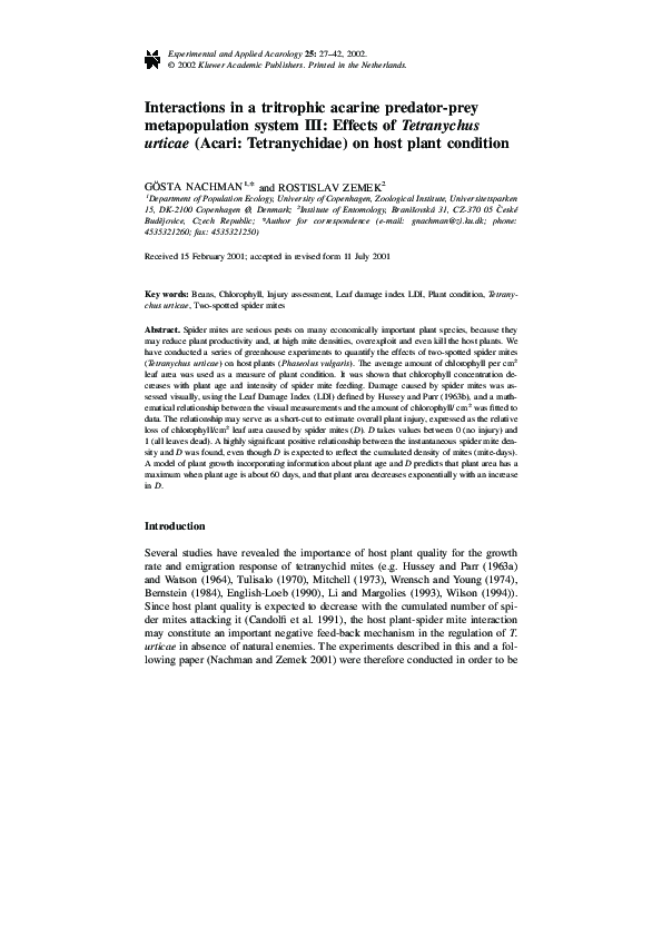 (PDF) Interactions in a tritrophic acarine predator-prey metapopulation ...