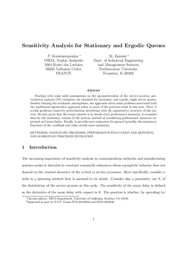 (PDF) Sensitivity analysis for stationary and ergodic queues | Michael Zazanis - Academia.edu