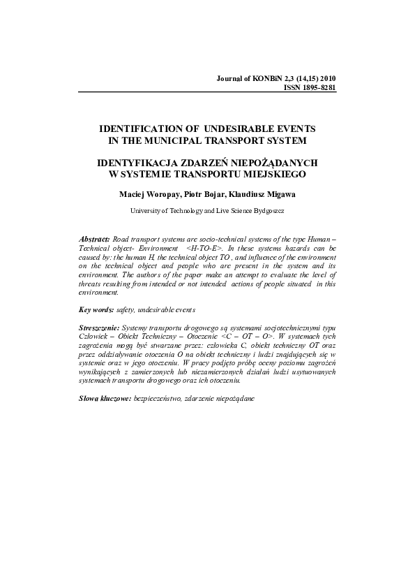 (PDF) Identification of Undesirable Events in the Municipal Transport ...