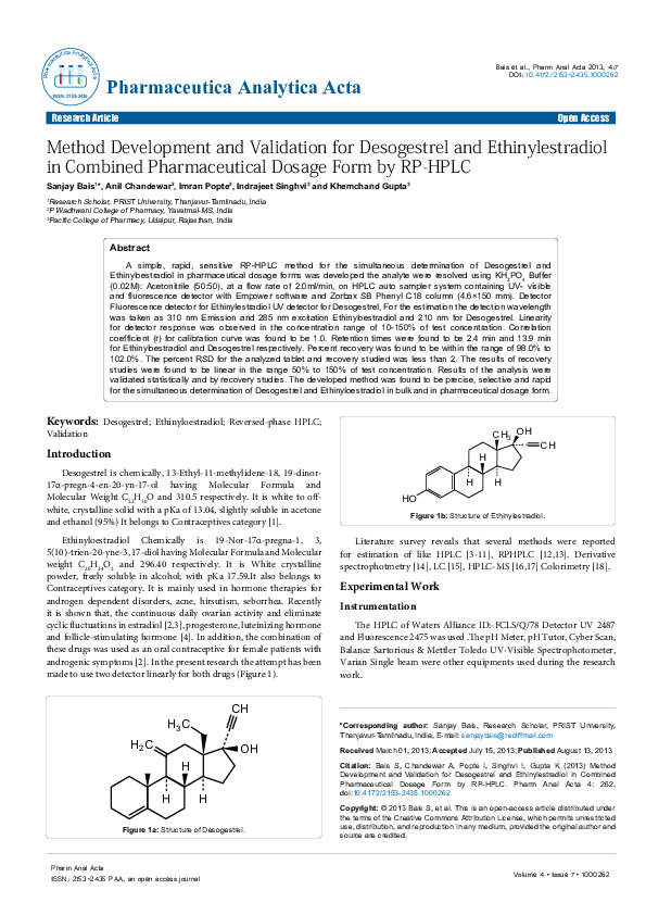 (PDF) Method Development and Validation for Desogestrel and Ethinylestradiol in Combined ...