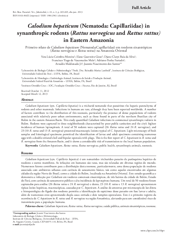 (PDF) Calodium hepaticum (Nematoda: Capillariidae) in synanthropic ...