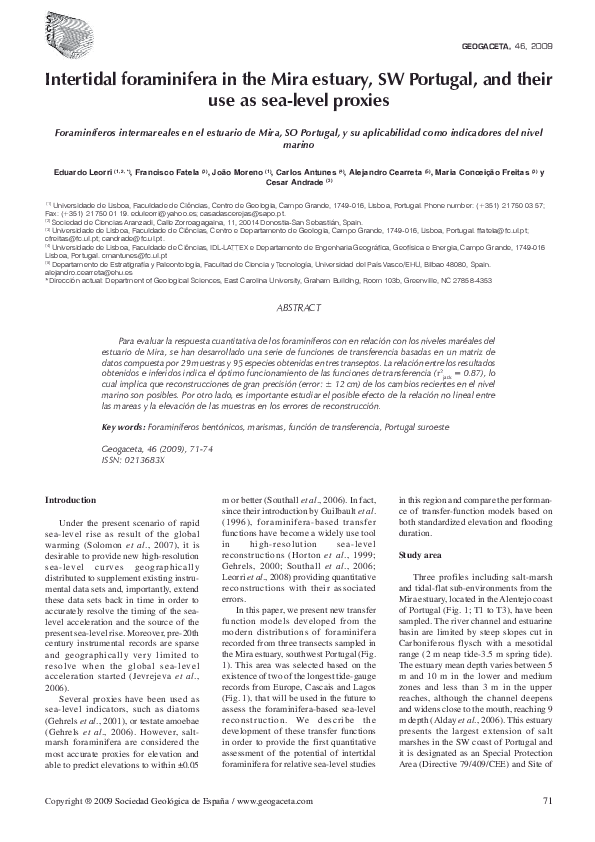 (PDF) Intertidal foraminifera in the mira estuary, SW Portugal, and ...