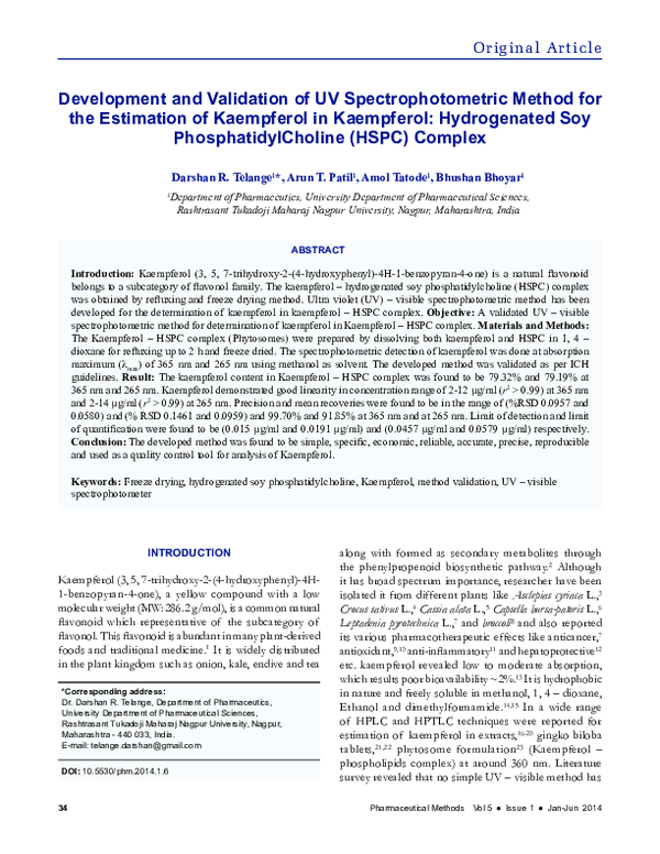 Development And Validation Of Uv Spectrophotometric Method For The