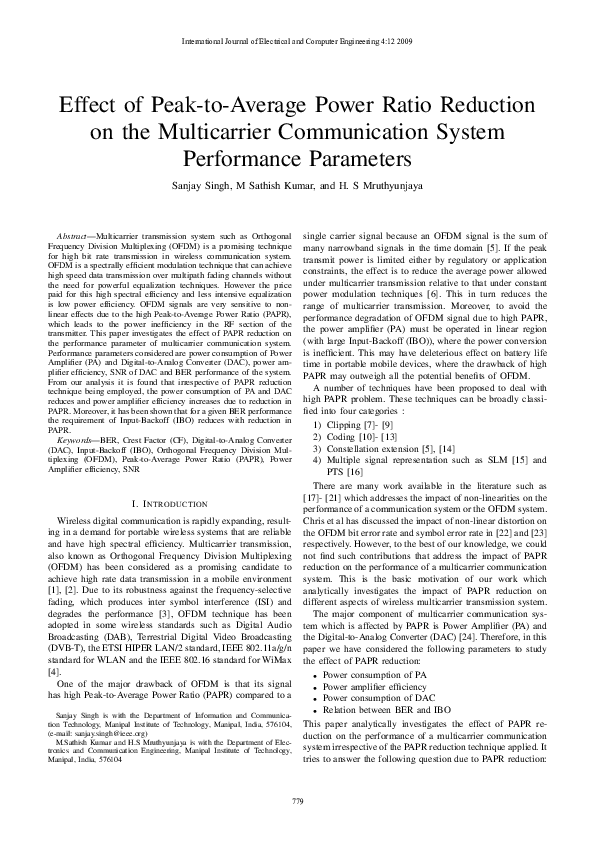 Pdf Effect Of Peak To Average Power Ratio Reduction On The