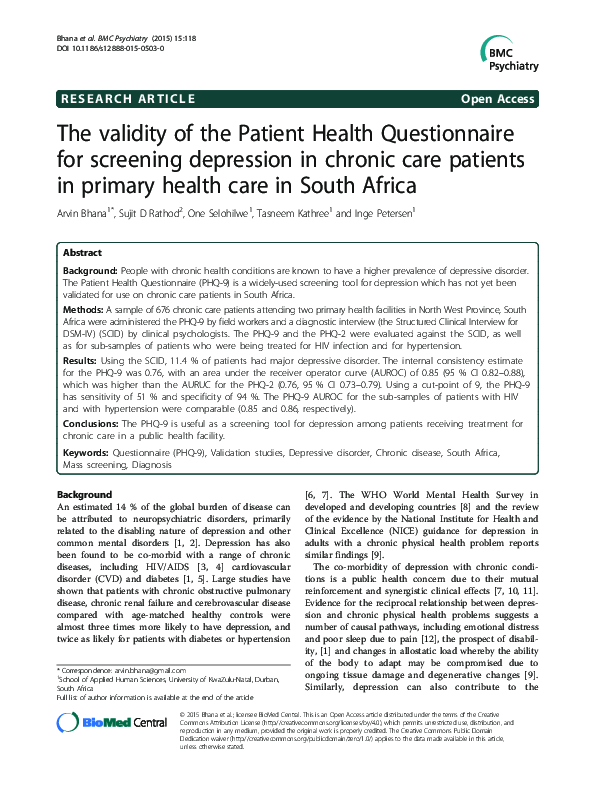 (PDF) The validity of the Patient Health Questionnaire for screening ...