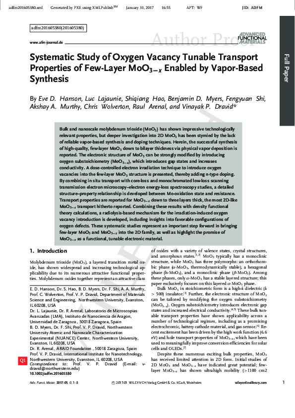 (PDF) Systematic Study of Oxygen Vacancy Tunable Transport Properties ...