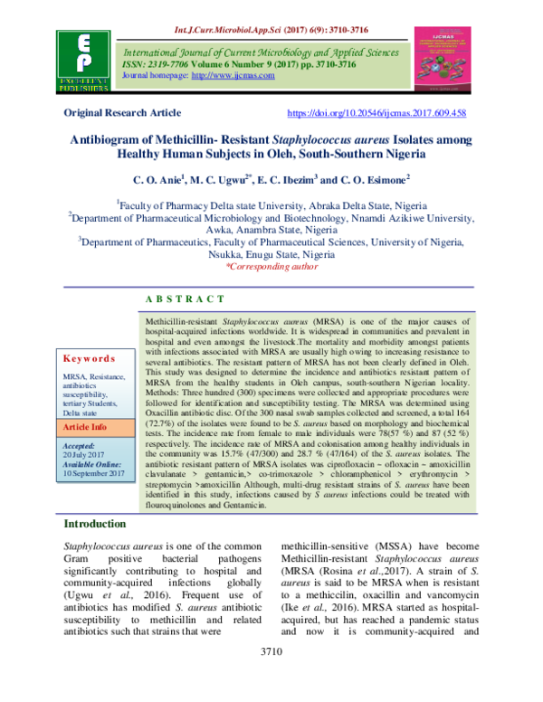 (PDF) Antibiogram of Methicillin-Resistant Staphylococcus aureus ...