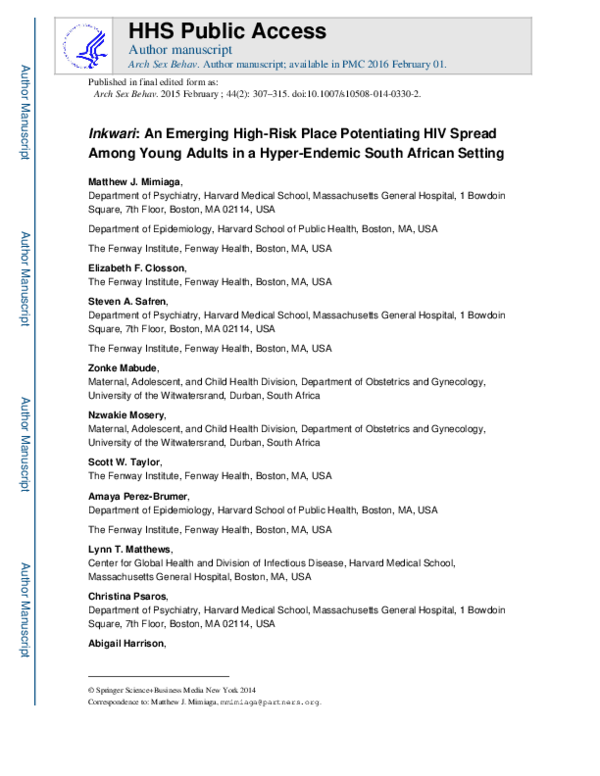 (PDF) Inkwari: An Emerging High-Risk Place Potentiating HIV Spread ...