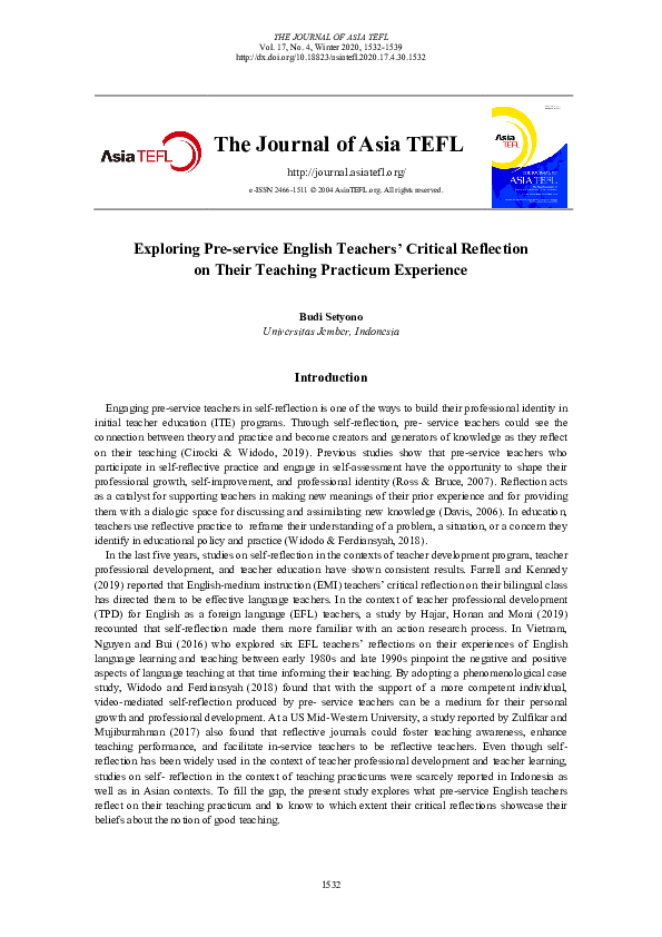 (PDF) Exploring Pre-service English Teachers’ Critical Reflection on ...