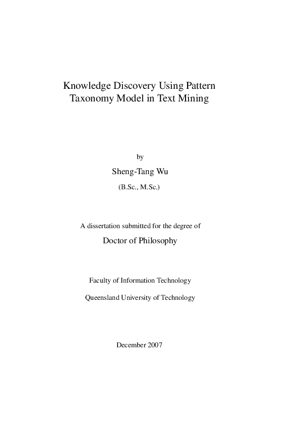 Pdf Knowledge Discovery Using Pattern Taxonomy Model In Text Mining Munyaradzi Mutsikiwa