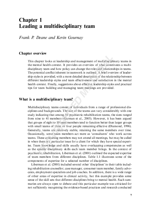 (PDF) Chapter 1 Leading a multidisciplinary team