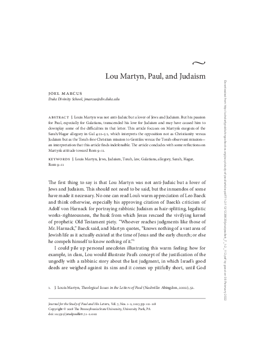 (PDF) Lou Martyn, Paul, and Judaism