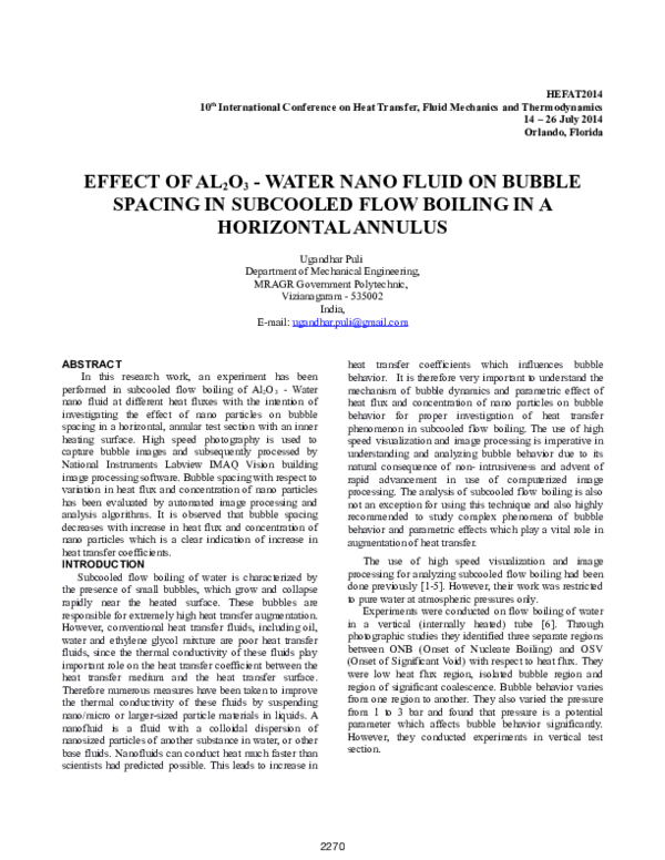 (PDF) Effect of AL2O3- Water Nano Fluid on Bubble Spacing in Subcooled Flow Boiling in a ...