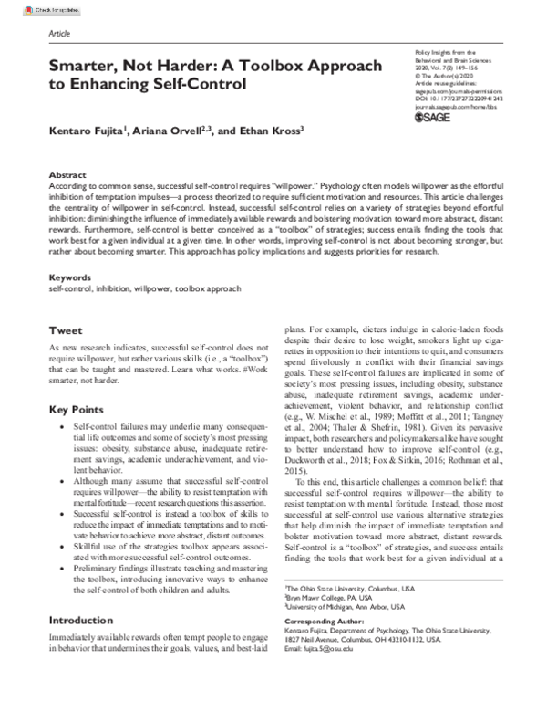 (PDF) Smarter, Not Harder: A Toolbox Approach to Enhancing Self-Control