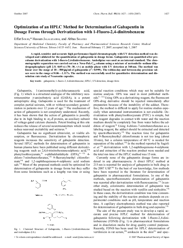 Pdf Optimization Of An Hplc Method For Determination Of Gabapentin In Dosage Forms Through