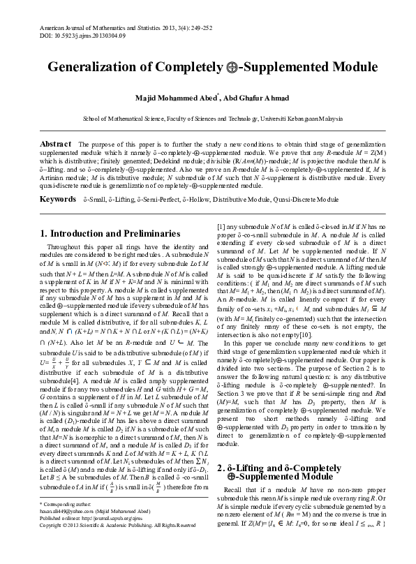 (PDF) Some properties of (fw) and (fwr)-supplemented module