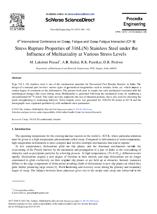 (PDF) Stress Rupture Properties of 316L(N) Stainless Steel under the ...