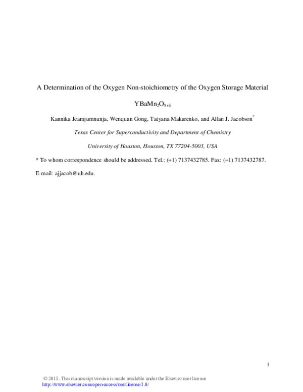(PDF) A determination of the oxygen non-stoichiometry of the oxygen storage material YBaMn2O5+δ ...