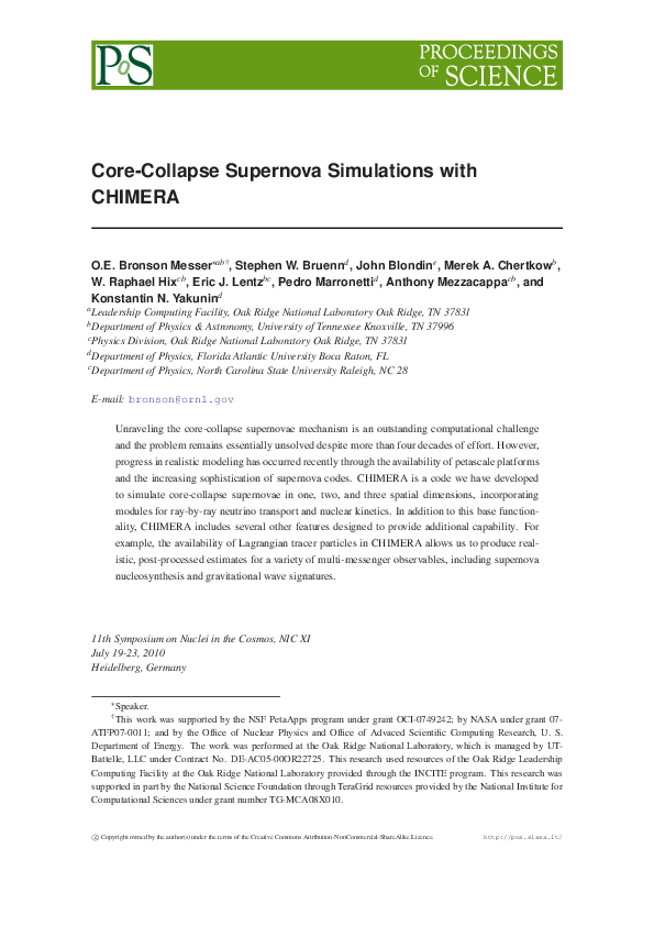 (PDF) Core-collapse supernova simulations with CHIMERA
