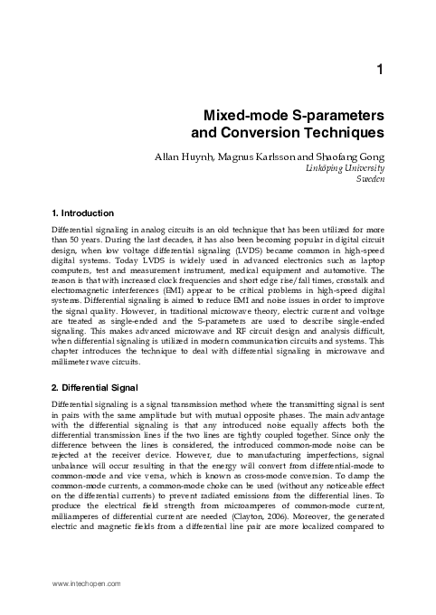 (PDF) Mixed-Mode S-Parameters and Conversion Techniques