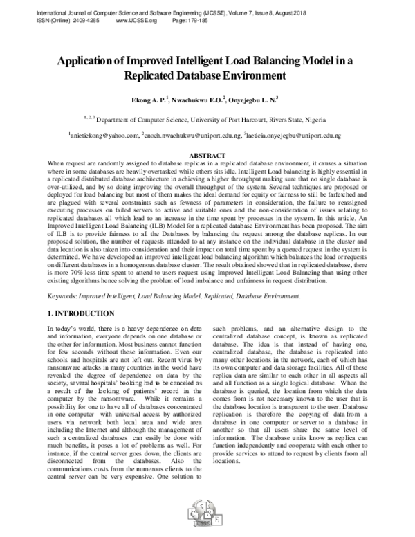 (PDF) Application of Improved Intelligent Load Balancing Model in a Replicated Database ...