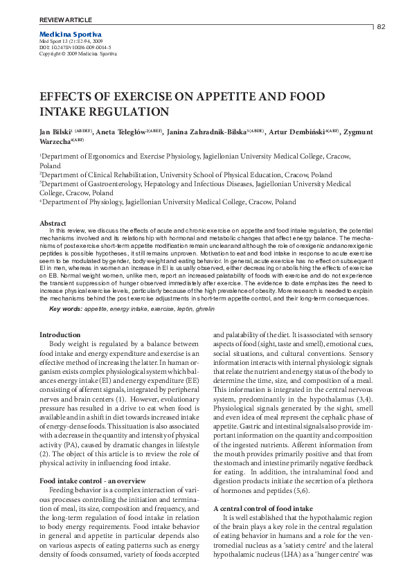 (PDF) Effects of Exercise on Appetite and Food Intake Regulation