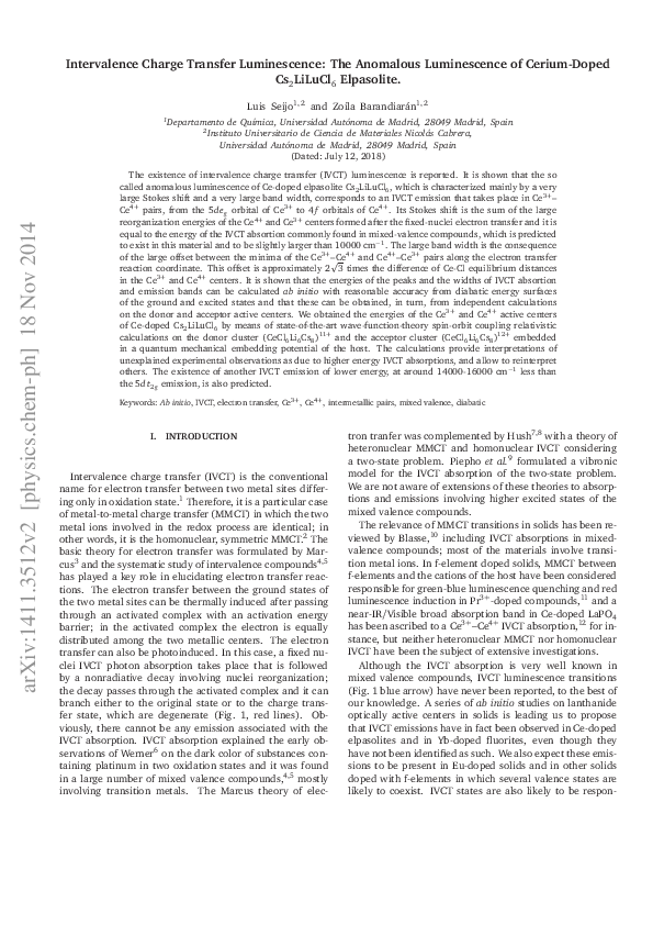 (PDF) Intervalence charge transfer luminescence: the anomalous ...