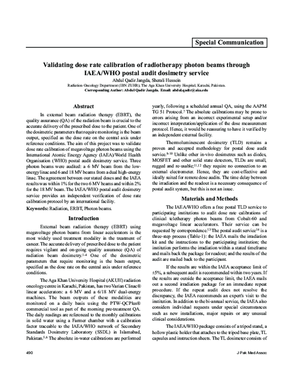 (PDF) Validating dose rate calibration of radiotherapy photon beams ...