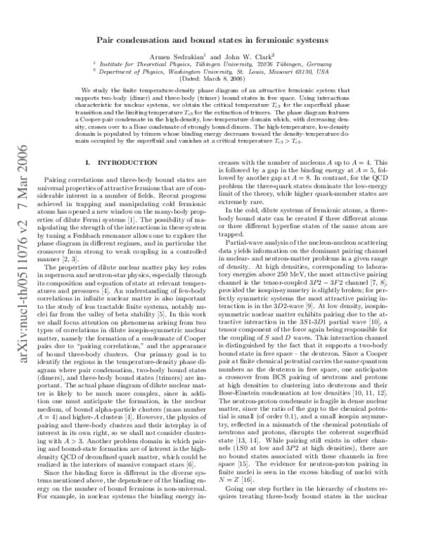 (PDF) Pair condensation and bound states in fermionic systems