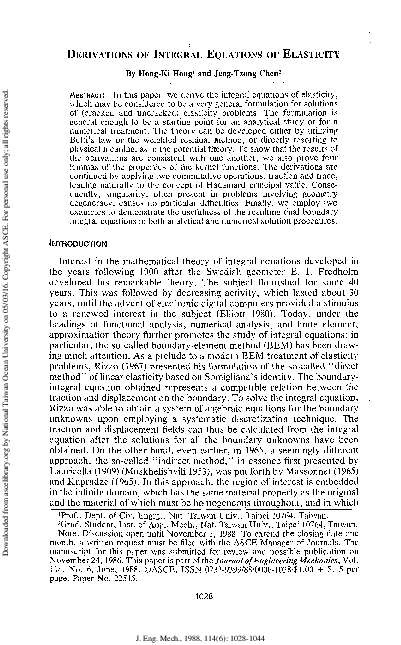 (PDF) Derivations of Integral Equations of Elasticity