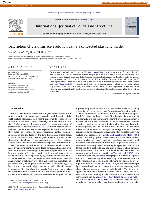 (PDF) Description of yield surface evolution using a convected ...