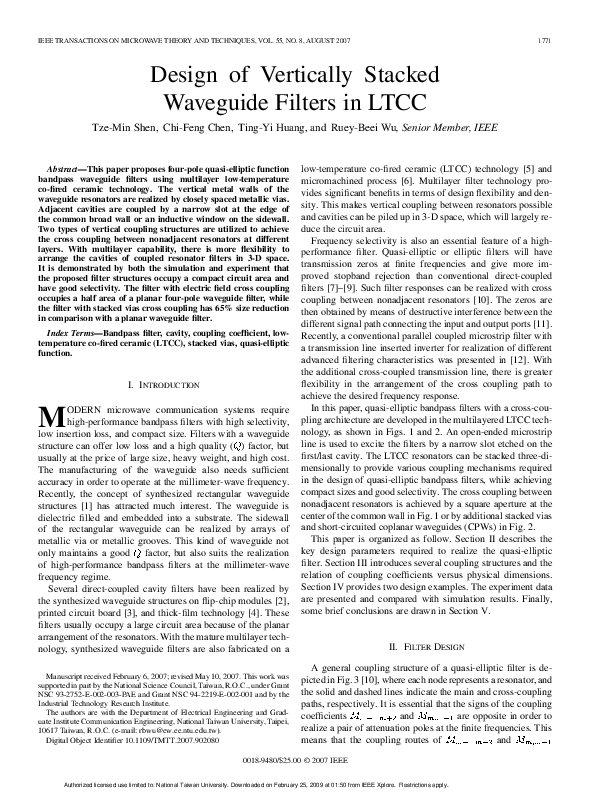 (PDF) Design of Vertically Stacked Waveguide Filters in LTCC | Ruey ...
