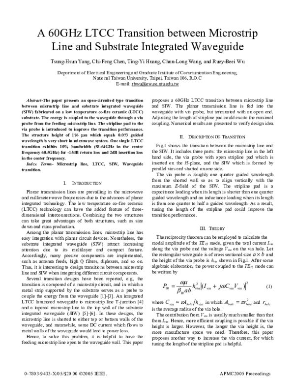 (PDF) A 60GHz LTCC Transition between Microstrip Line and Substrate ...
