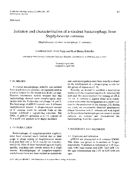 (PDF) Isolation and characterization of a virulent bacteriophage from Staphylococcus carnosus ...