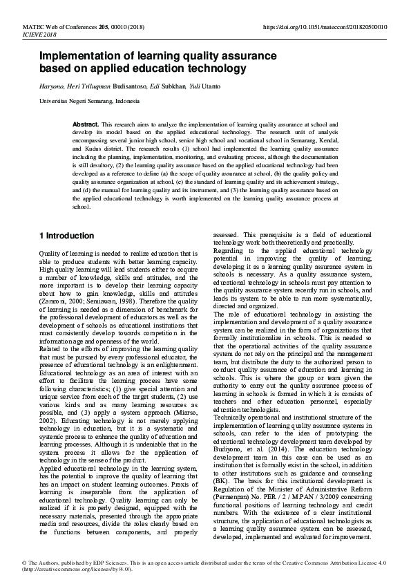 (PDF) Implementation of learning quality assurance based on applied ...