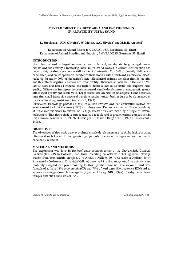 (PDF) Development of ribeye area and fat thickness evaluated by ultrasound