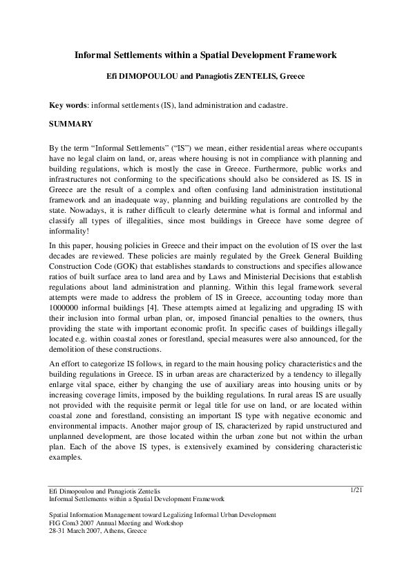 (PDF) Informal Settlements within a Spatial Development Framework | Efi Dimopoulou - Academia.edu
