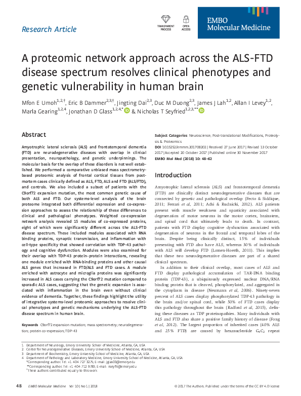 (PDF) A proteomic network approach across the ALS‐FTD disease spectrum ...