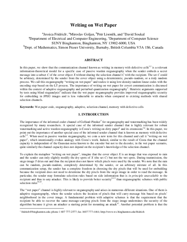 (PDF) Writing on Wet Paper