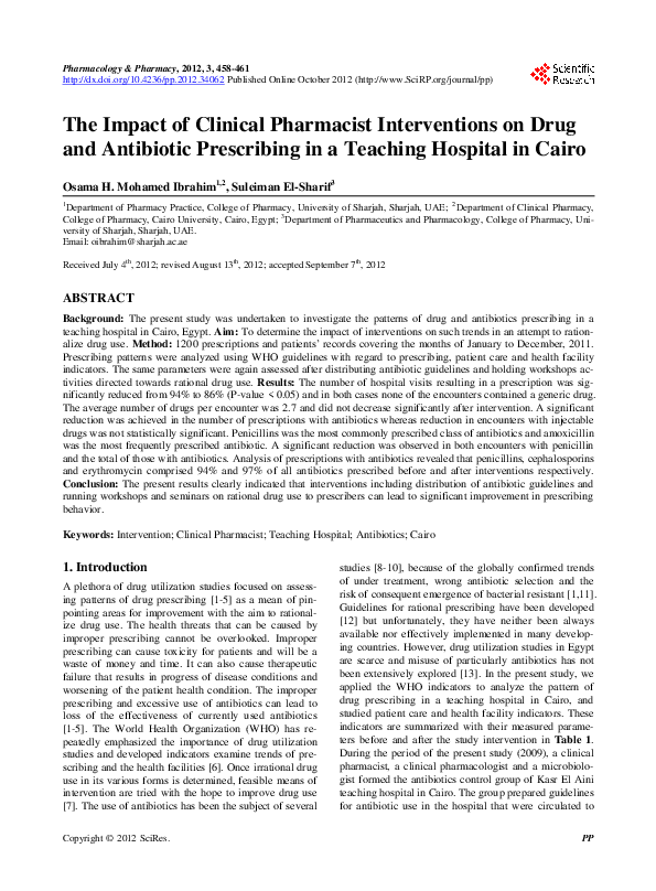 (PDF) The Impact of Clinical Pharmacist Interventions on Drug and ...