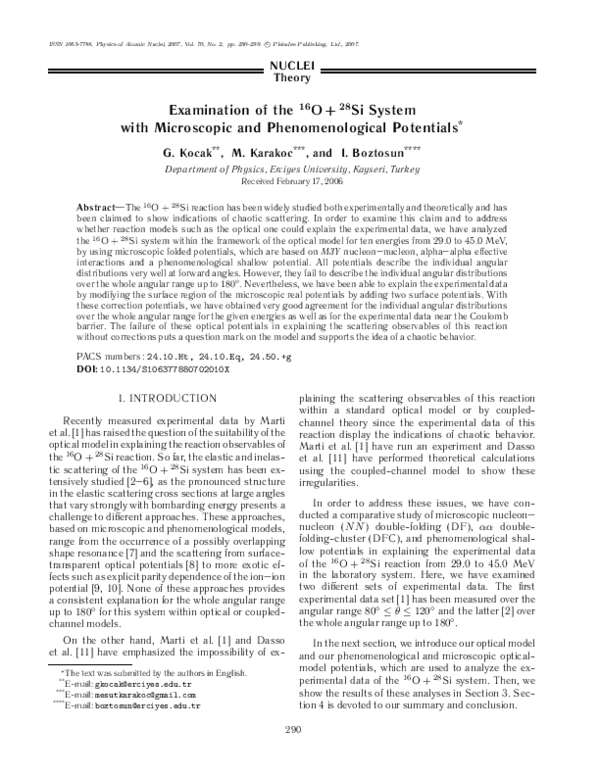 (PDF) Examination of the 16O + 28Si system with microscopic and ...