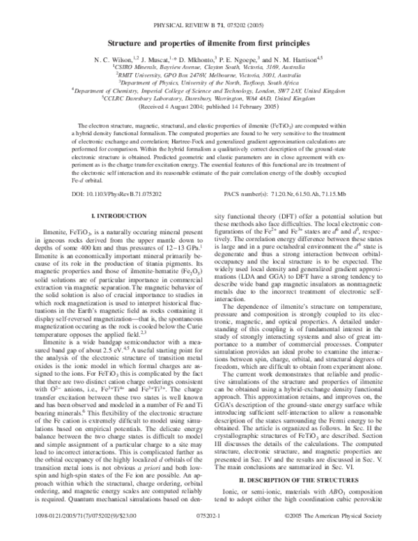 Pdf Structure And Properties Of Ilmenite From First Principles