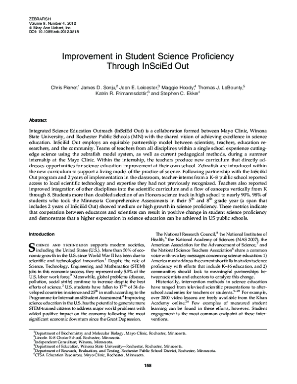 (PDF) Improvement in Student Science Proficiency Through InSciEd Out