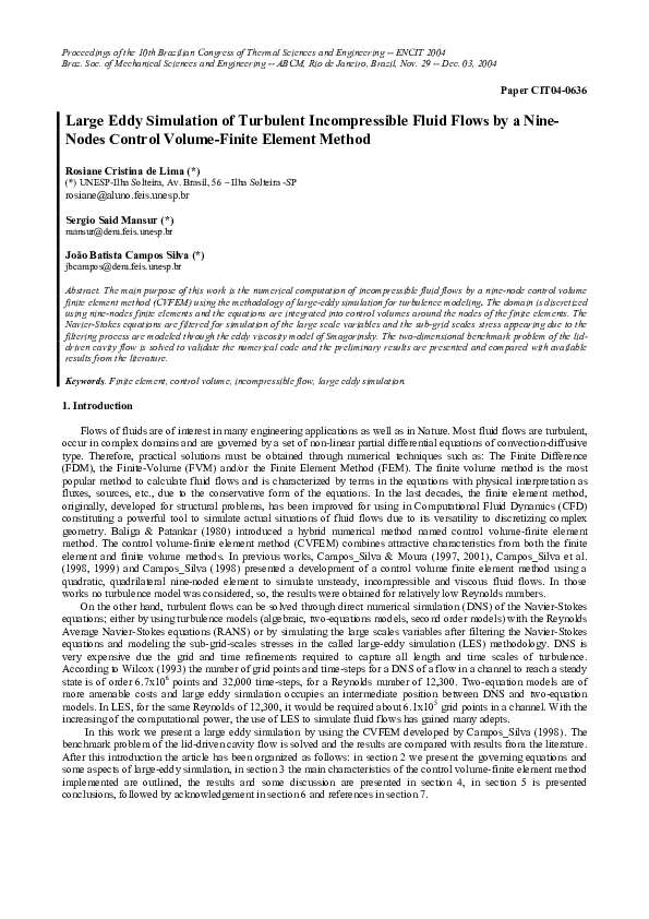 (PDF) Large eddy simulation of turbulent incompressible flows by a three-level finite element ...