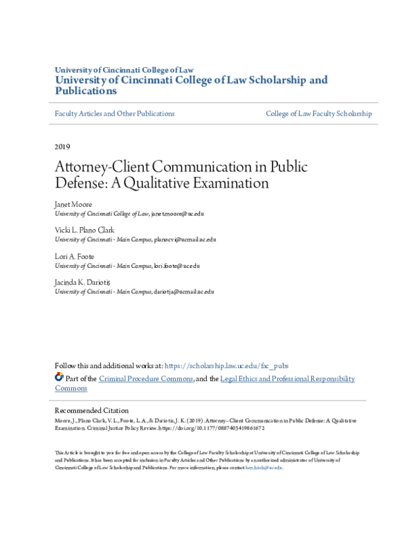 (PDF) Attorney–Client Communication in Public Defense: A Qualitative ...