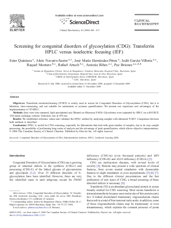 (PDF) Screening for congenital disorders of glycosylation (CDG ...
