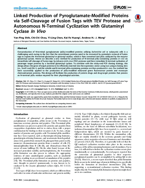 (PDF) Linked Production of Pyroglutamate-Modified Proteins via Self ...